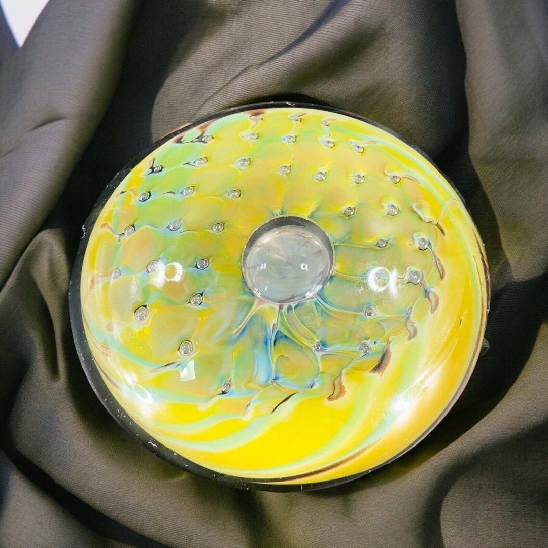 1987 Hand Blown Glass Paperweight Artist Signed Eye Small Bubbles Multicolor Vtg Etsy