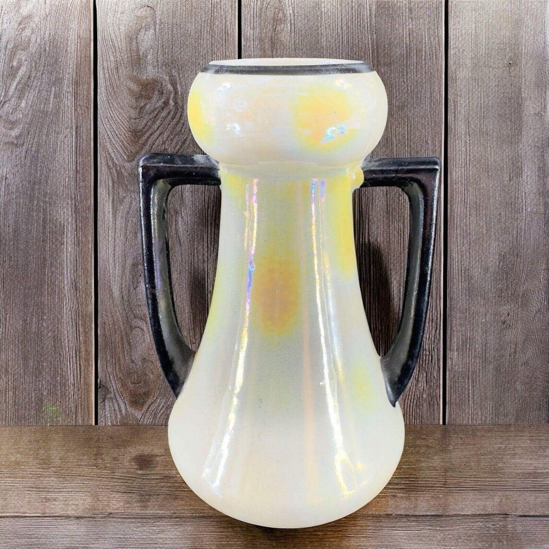 Vintage Czechoslovakia Pottery Vase With Handles Yellow Luster Finish ...