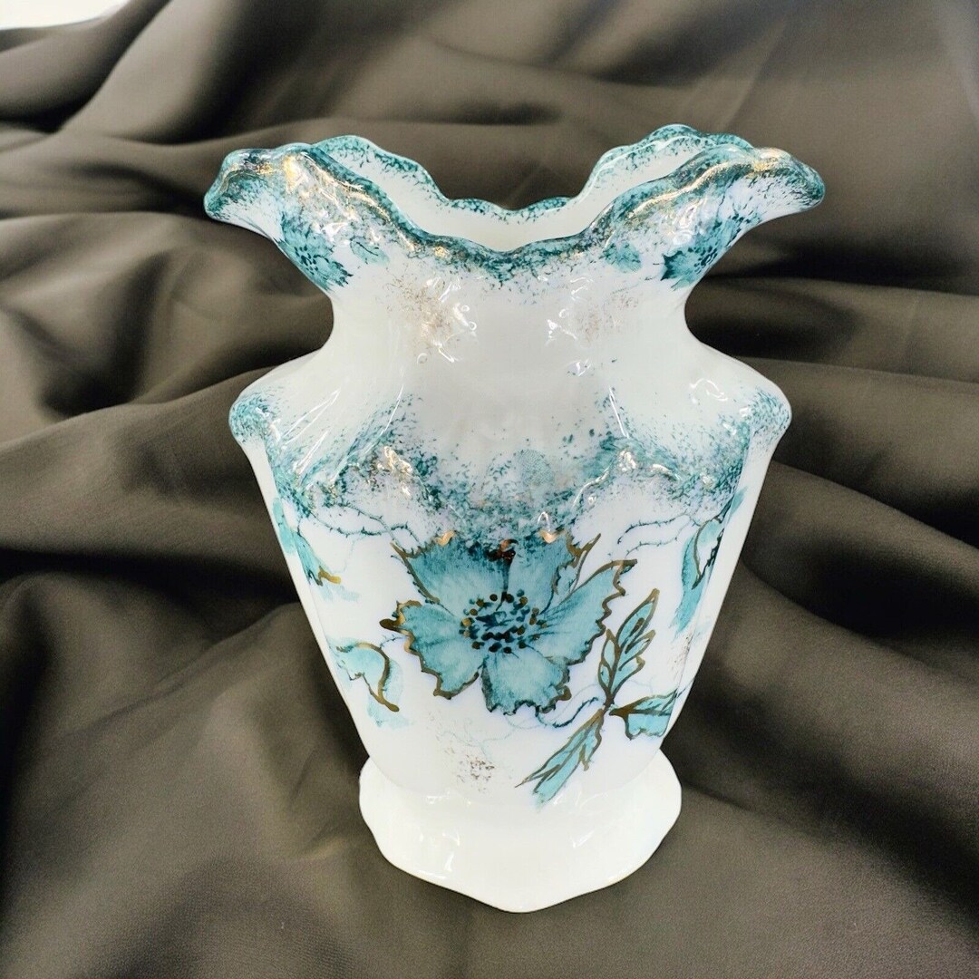 Antique Victorian CWS Vase Vessel Flow Green Floral Gold Gilt Porcelain ...