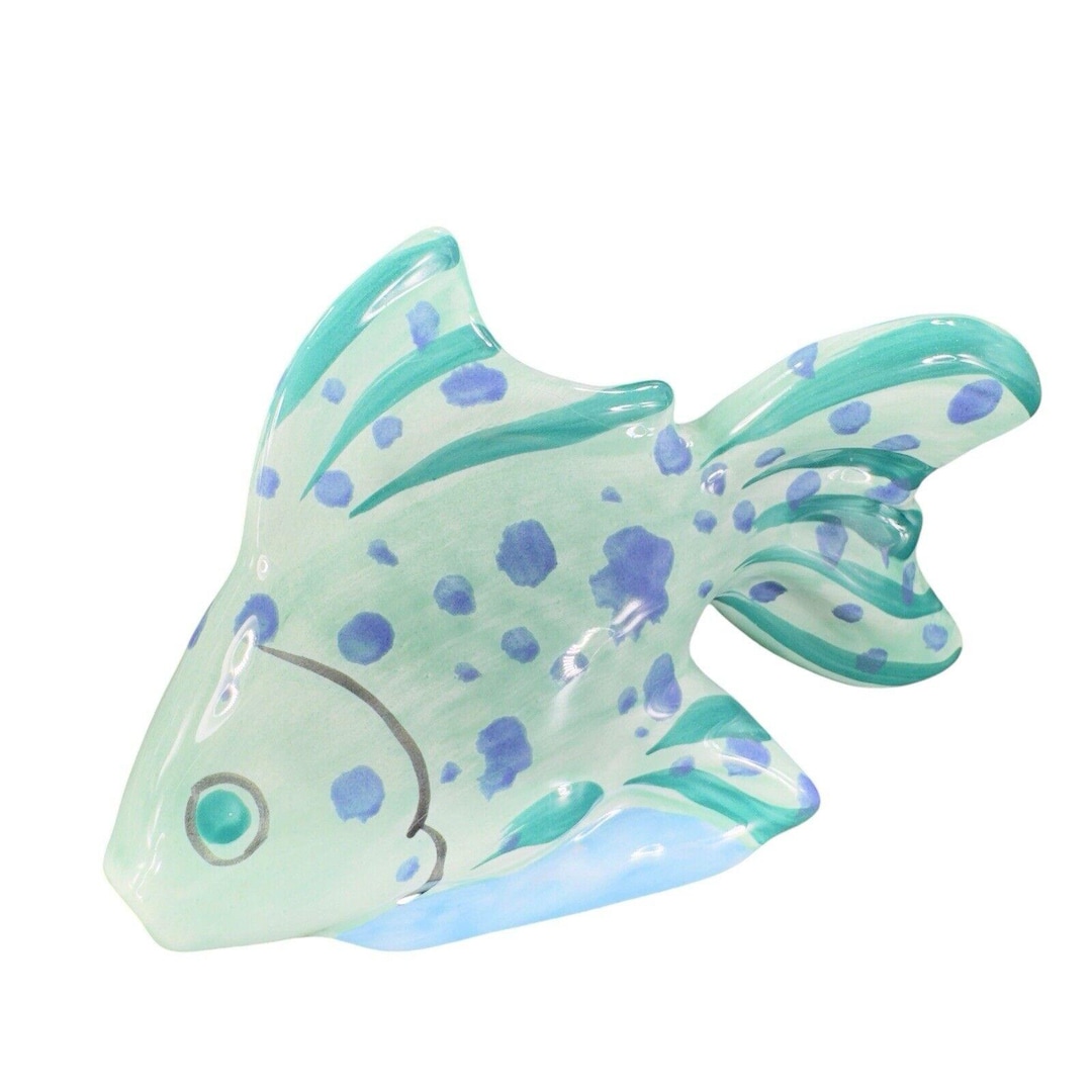 Present Tense Hand Painted Fish Figurine Figure Blue Green Pottery ...