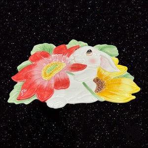 Fitz and Floyd Rabbit Bunny Blooms Plate Dish Flowers Platter 9”L 7.5”W ...