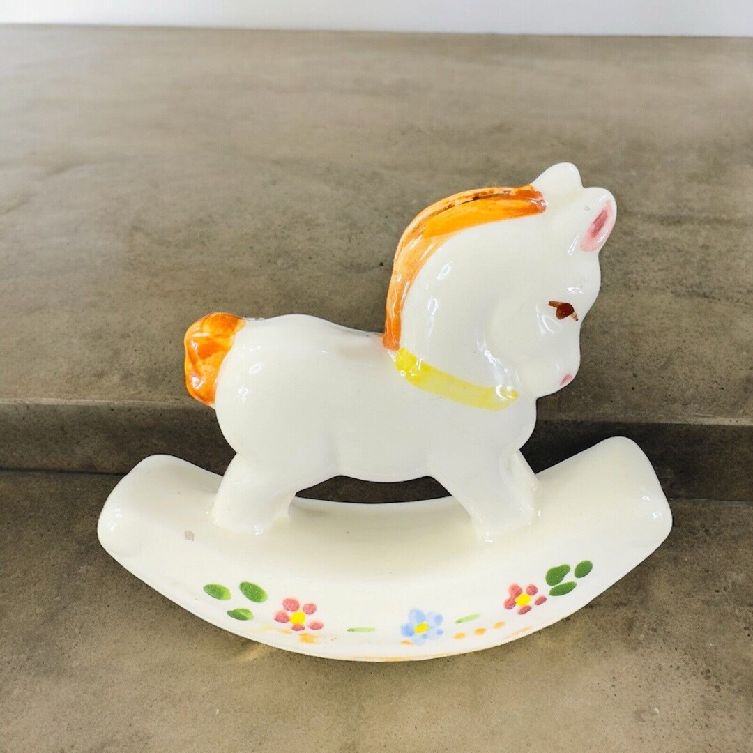 Vintage Block Pottery Rocking Horse Piggy Bank Coin Bank Made in ...