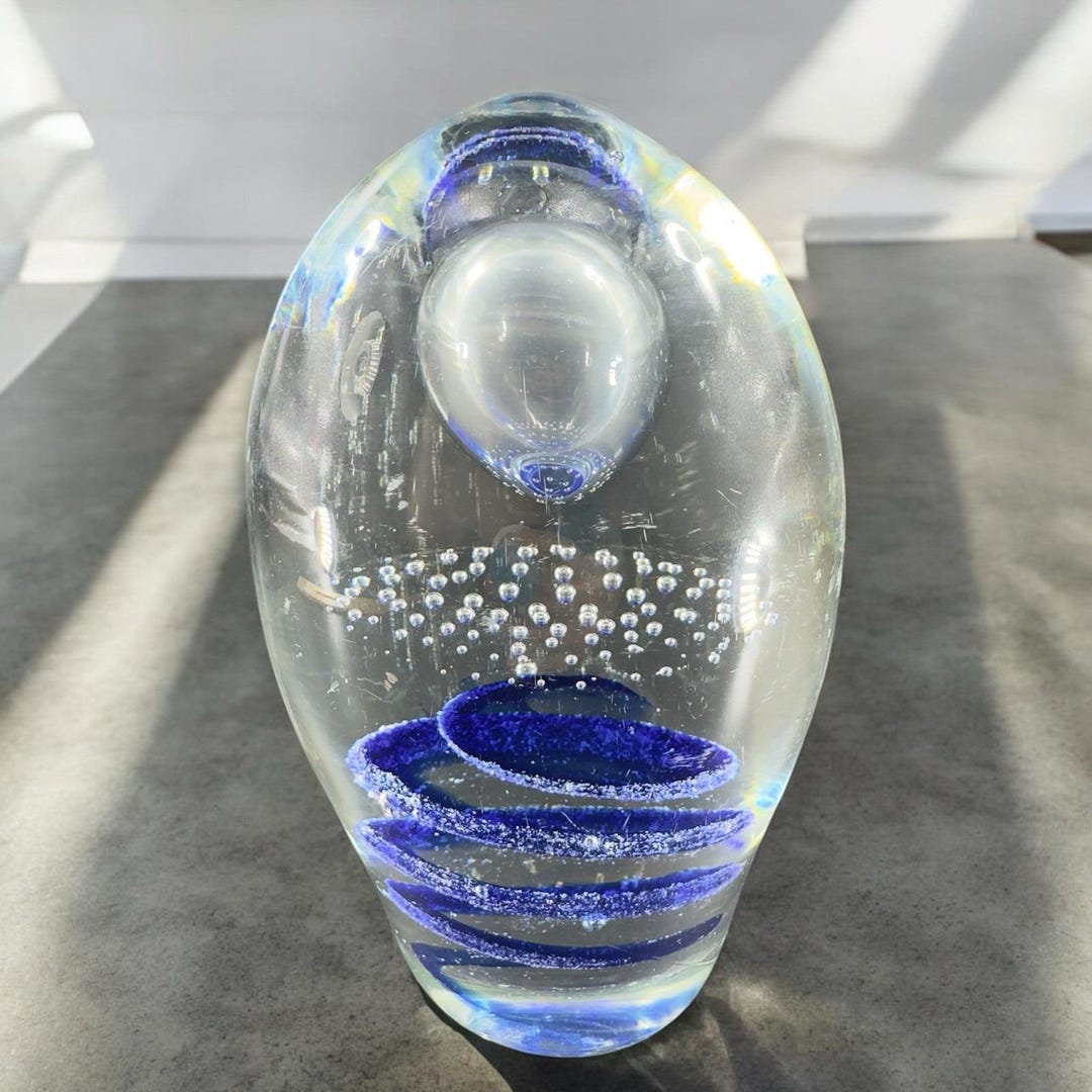 Venetian Large Heavy Glass Paperweight With Small Bubbles Cobalt Blue ...