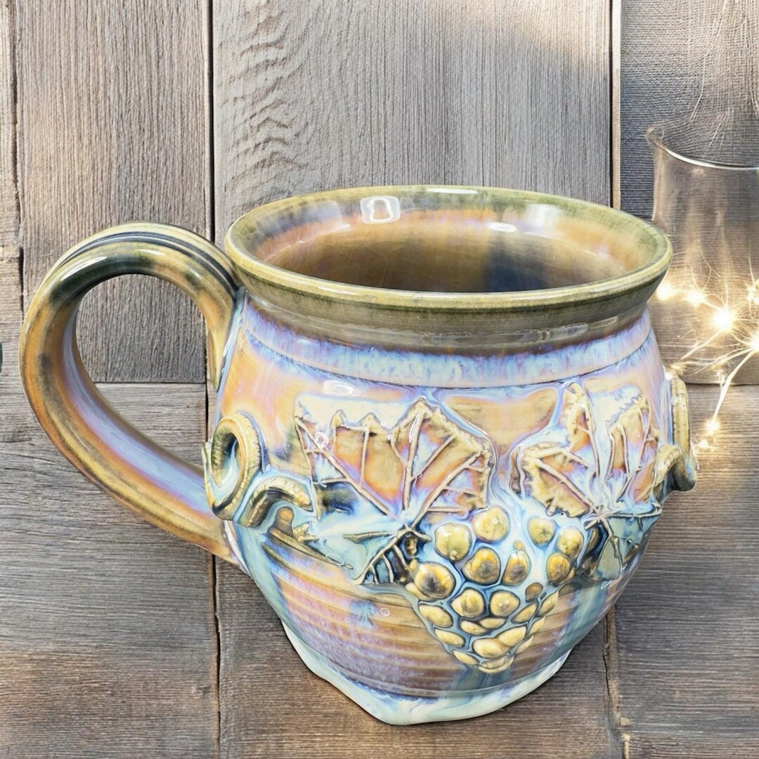VTG Greg Olson Studio Art Pottery Coffee Mug Cup Heavy Glaze Grape ...