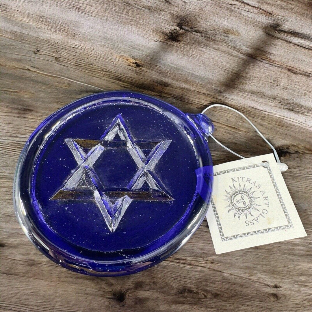 Vintage Kitras Art Glass Cobalt Blue Ornament Suncatcher Star of David ...