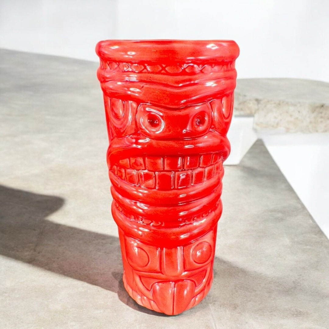 Large Ceramic Tiki God Vase Vessel Drinking Cup Red Glazed Porcelain ...