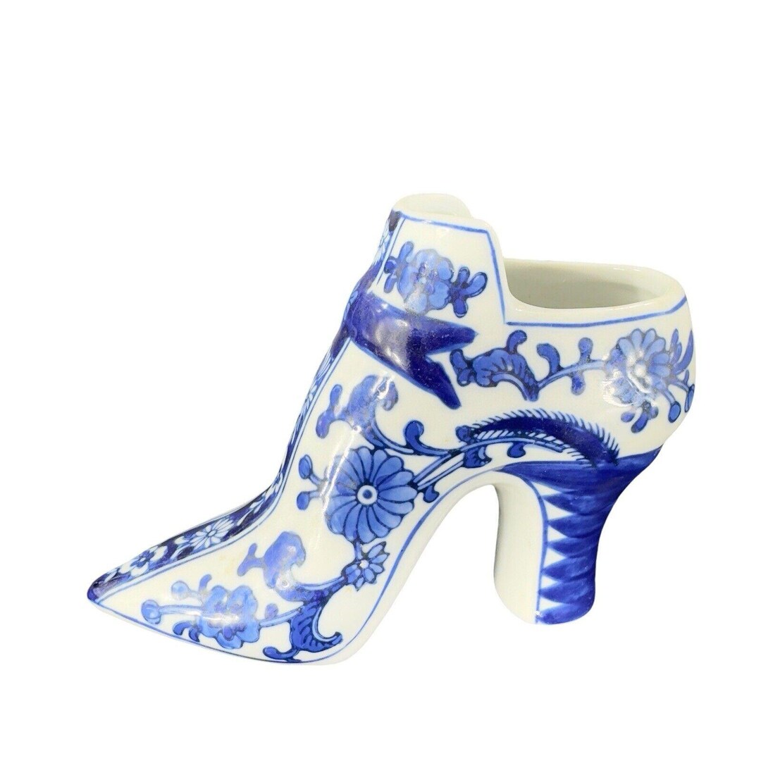 Vintage Ceramic Delft Ware Pottery Blue and White Shoe Slipper Vase Planter VTG - Etsy
