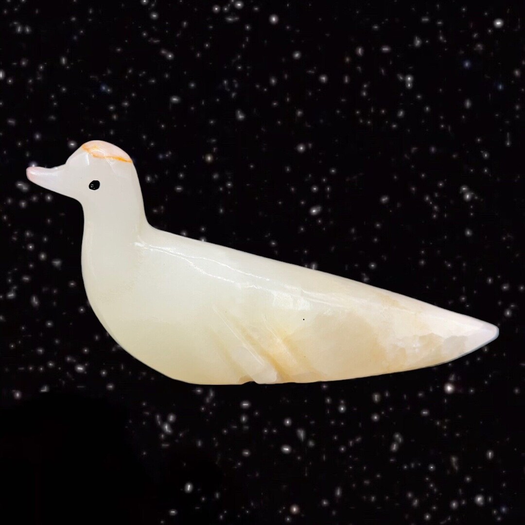 Marble Hand Carved Stone Bird With Black Eyes Vintage Figurine 6”W 2.5 ...