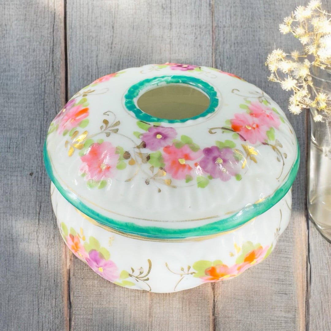 Vintage Victorian Hair Receiver With Floral Pattern Fine Porcelain With ...