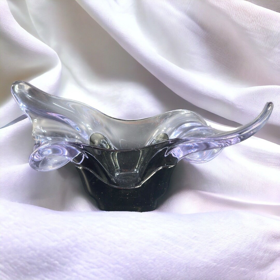 Vintage Tiffin Empress Twilight and Smoke Art Glass Vase Arranger Bowl ...