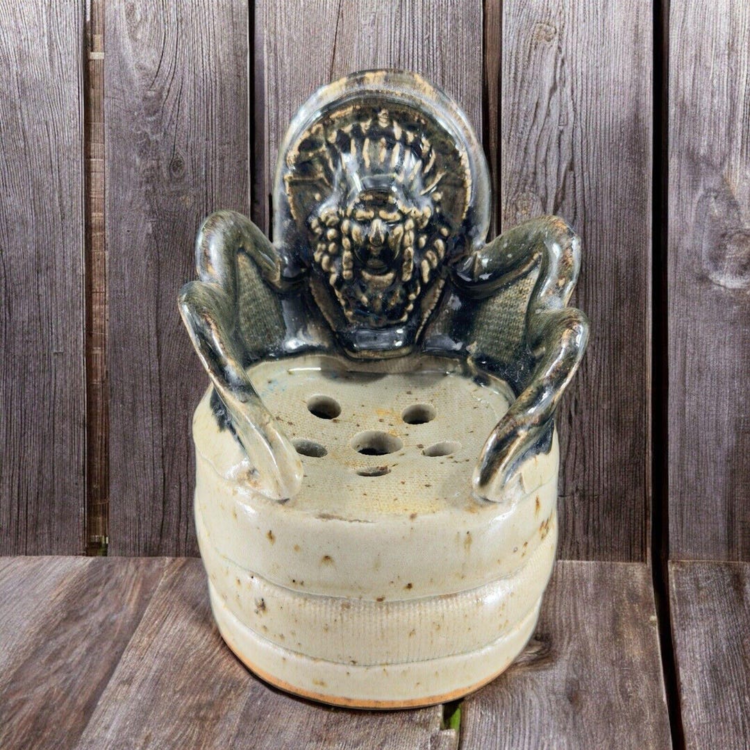 Robert L Behr Pottery Stoneware Flower Frog Holder Aztec Paperweight ...