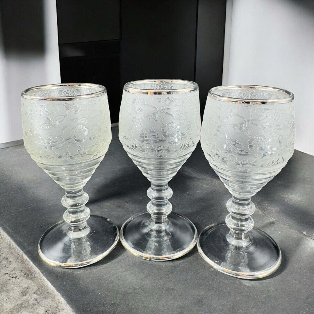 Paden City Glass SPRING ORCHARD Footed Goblet Set 3 Clear Footed ...