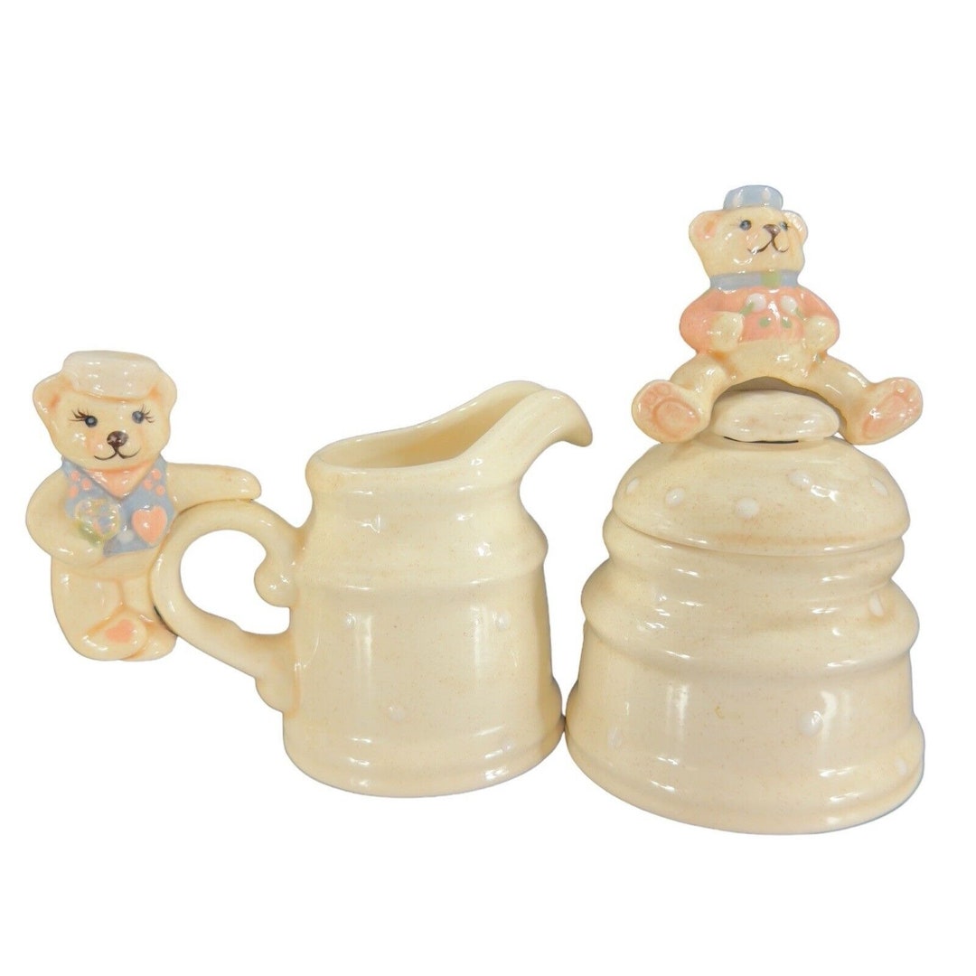 1980s Ceramic Sugar and Creamer Set 2 With Cute Whimsical Teddy Bear on ...
