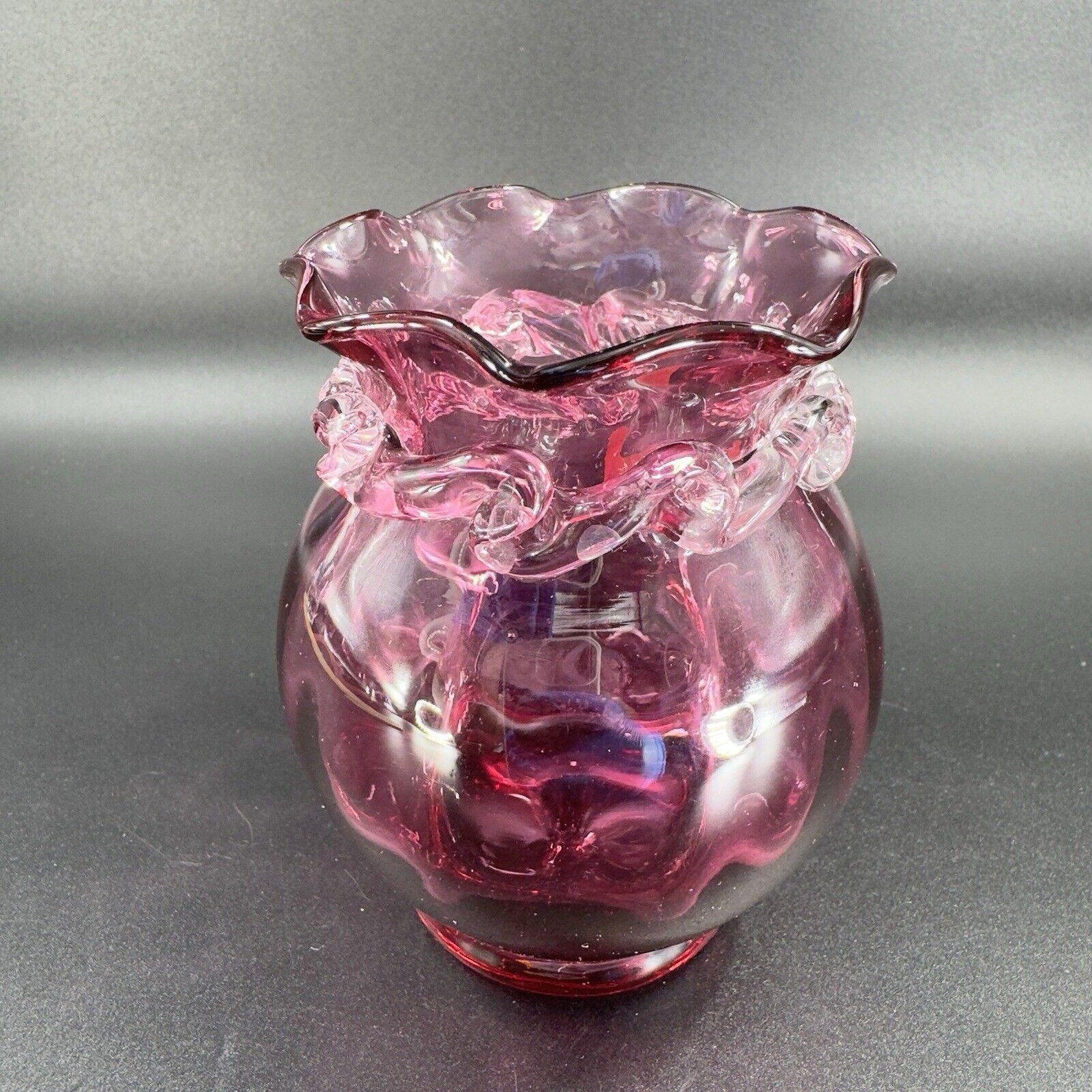 Vintage Pilgrim Cranberry Ruffled Round Vase Bowl Hand Made With ...