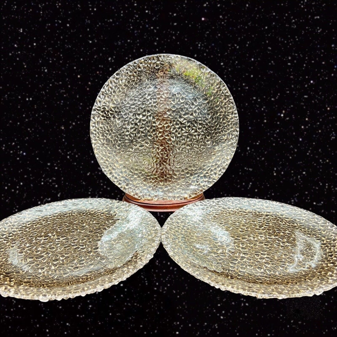 Art Glass Dishes Plates Set 3 Pcs Lot Light Brown Textured 8.25”D ...