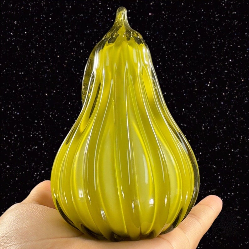 Studio Art Glass Pear Apple Fruit Green Cased Glass Figurine ...