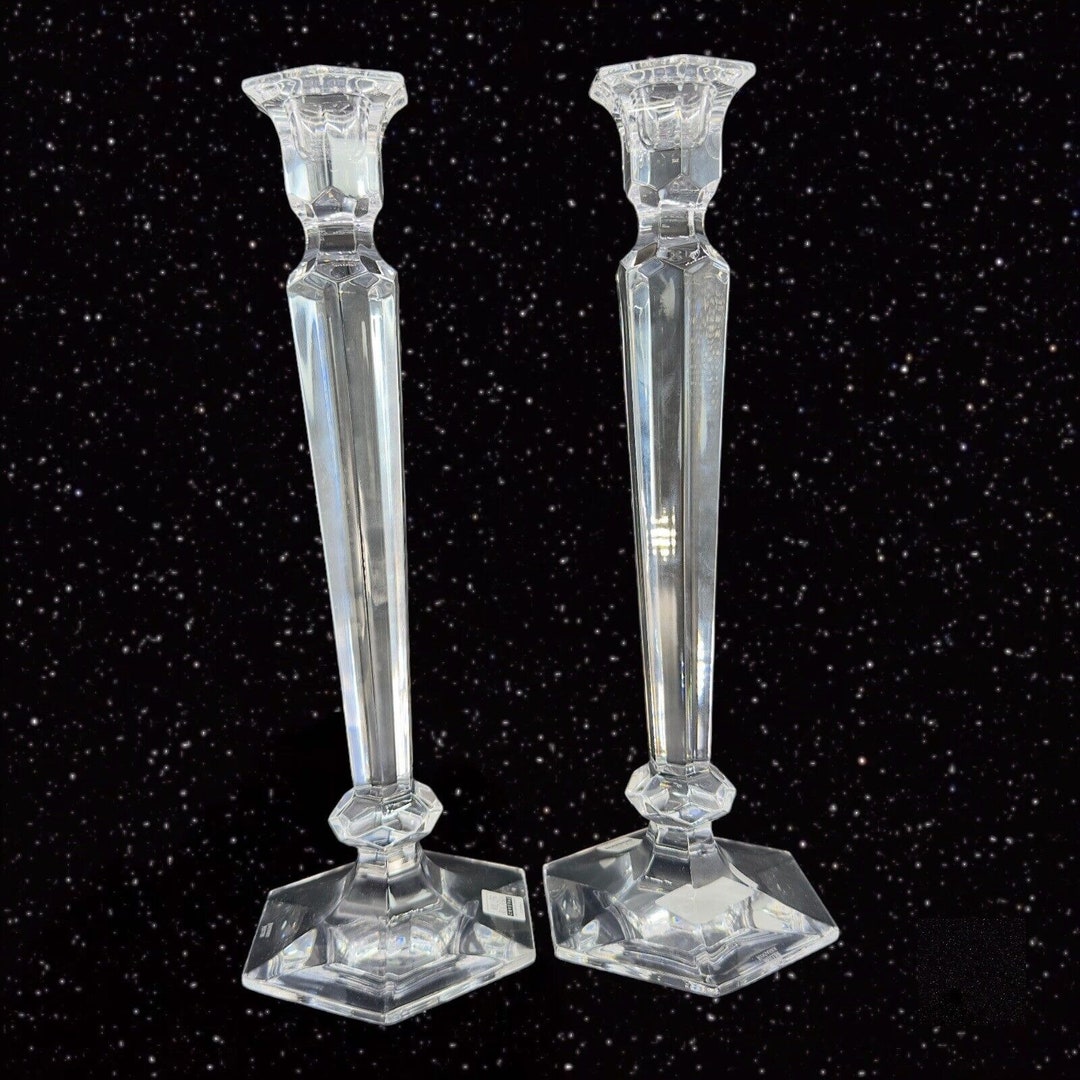 Vintage Miller Rogaska Clear Lead Crystal Candle Stick Set 2 Hand Made ...