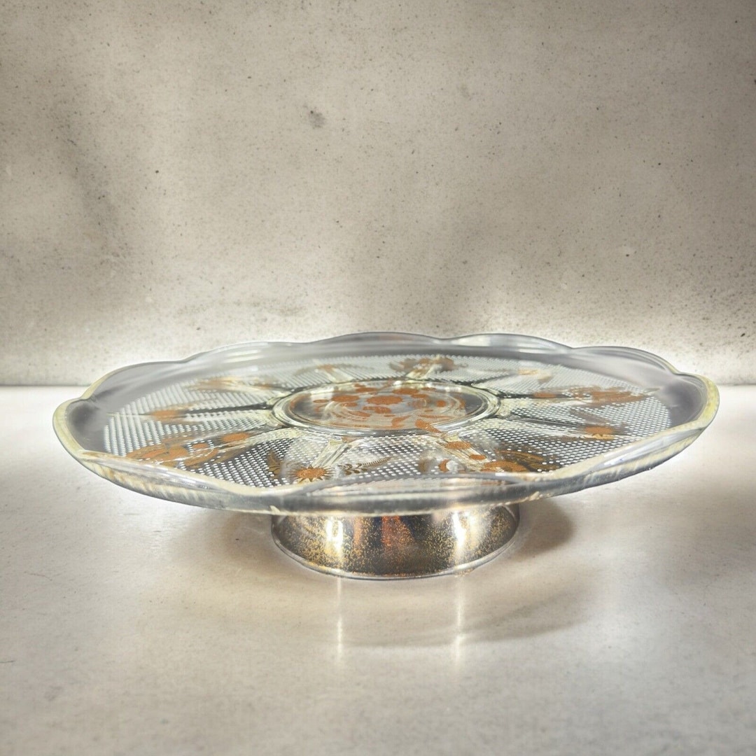 George Briard Mcm Clear Glass Gold Pattern Sonata Partridge Cake Stand ...