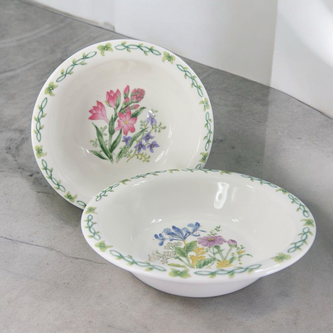 Thomson Pottery Floral Garden Set 2 Different Deep Dish Bowl Ceramic ...