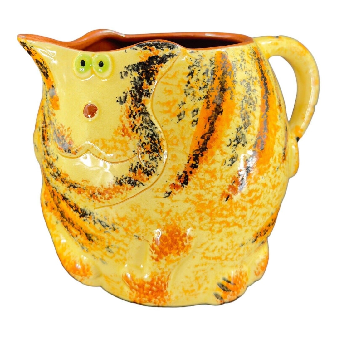 Molde Whimsical Ceramic Yellow Cat Large Pitcher Carafe Made in ...