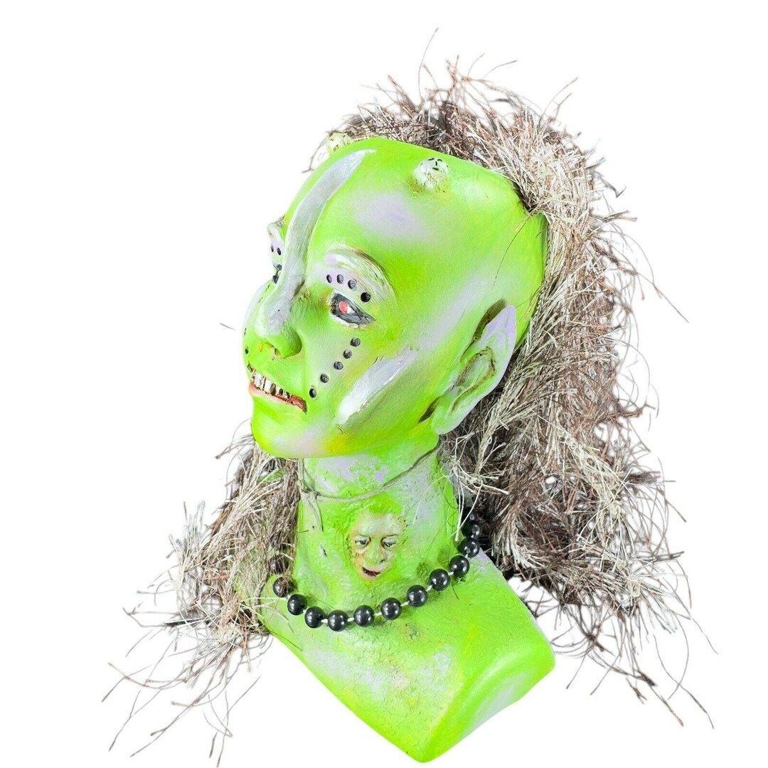 Hand Made Ceramic Vase Halloween Creepy Decor Figure Green Head Monster ...