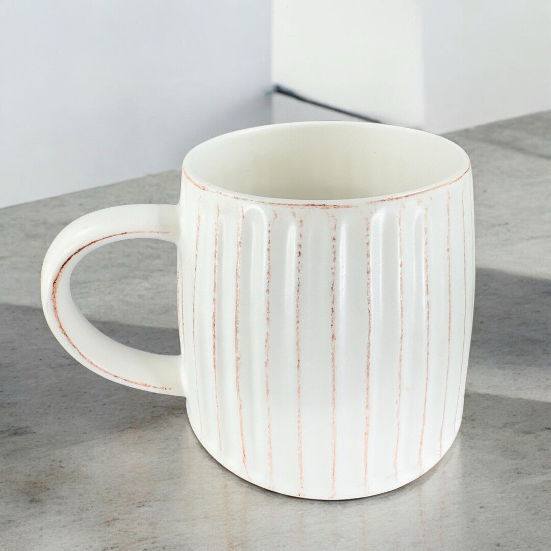 2013 Starbucks Matte White Ribbed Mug Faded Red Stripes 16oz Ceramic ...