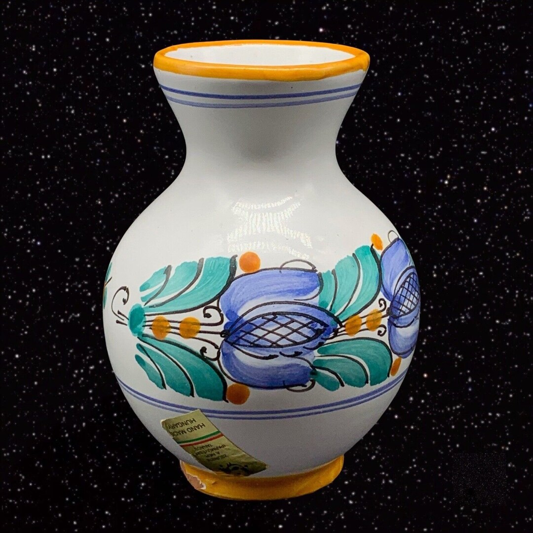 Vintage Hungary Hand Painted Art Pottery Terracota Floral Bud Vase 3”T ...