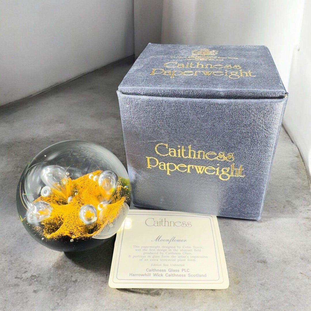 Caithness Glass Scotland Moonflower Paperweight Round Orb Figure New in ...