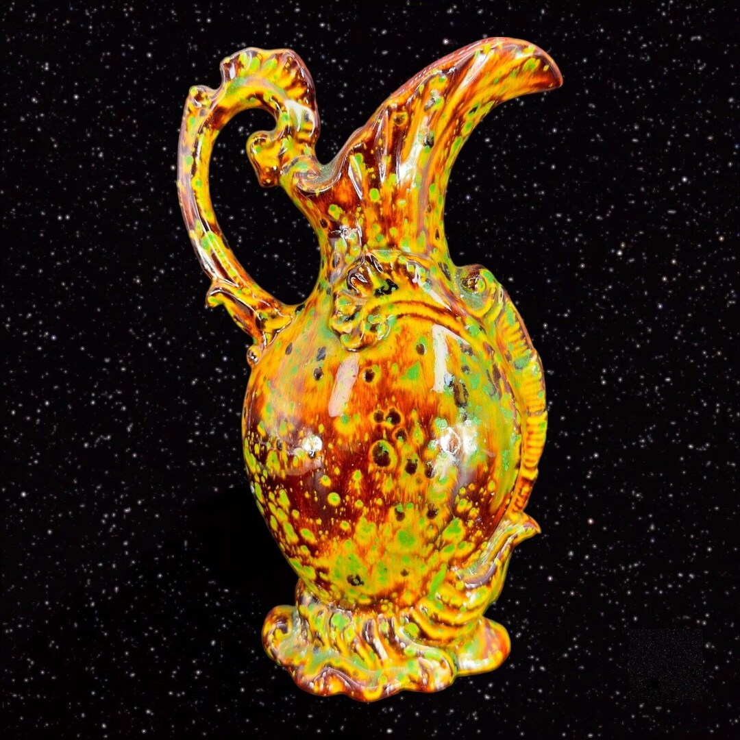 Hand Painted Multicolor Specked Ceramic Pitcher Carafe Vintage Hand ...