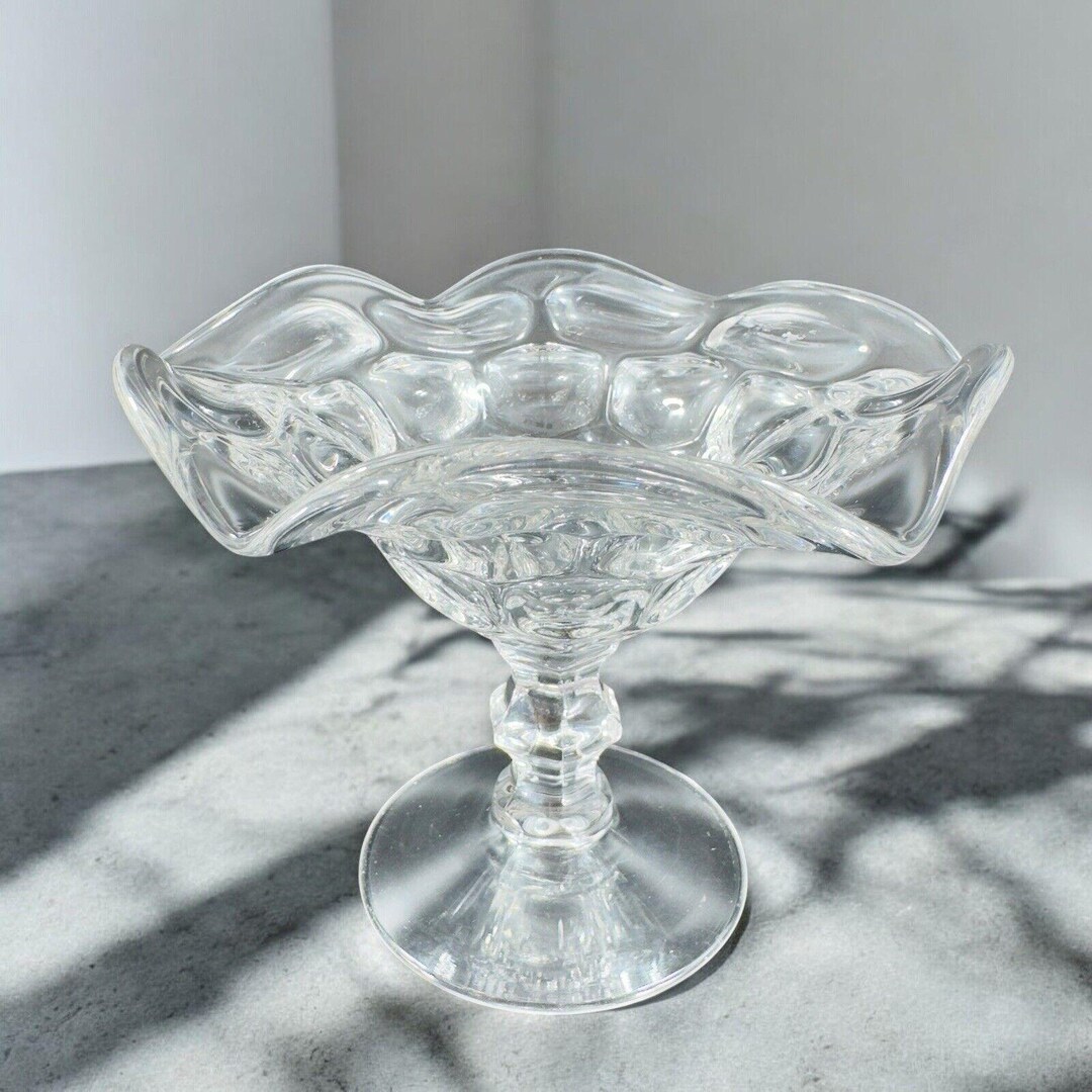 Fenton Clear Glass Inverted Thumbprint Pattern Compote Footed Bowl ...
