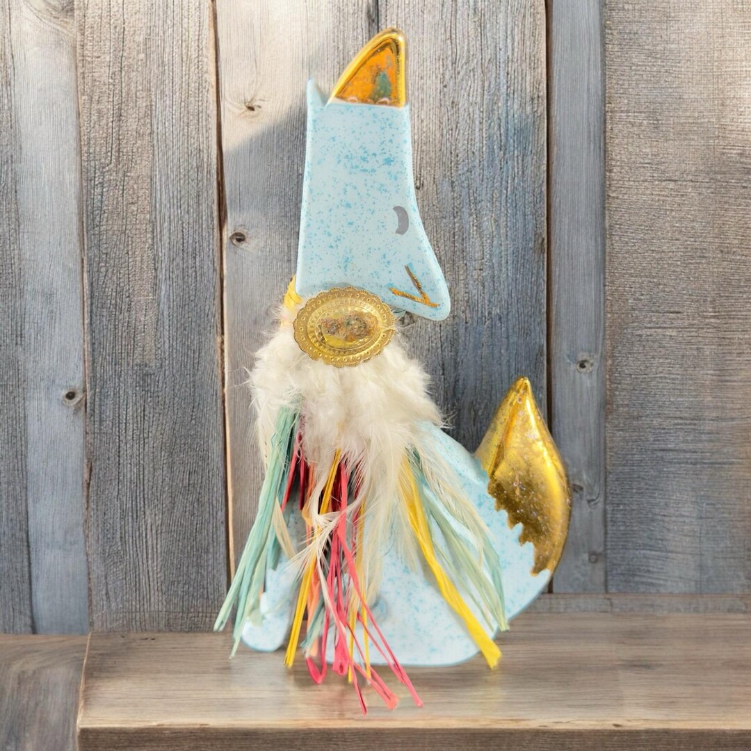 Southwestern Howling Coyote Wolf Dog With Feathers Ceramic Figurine ...