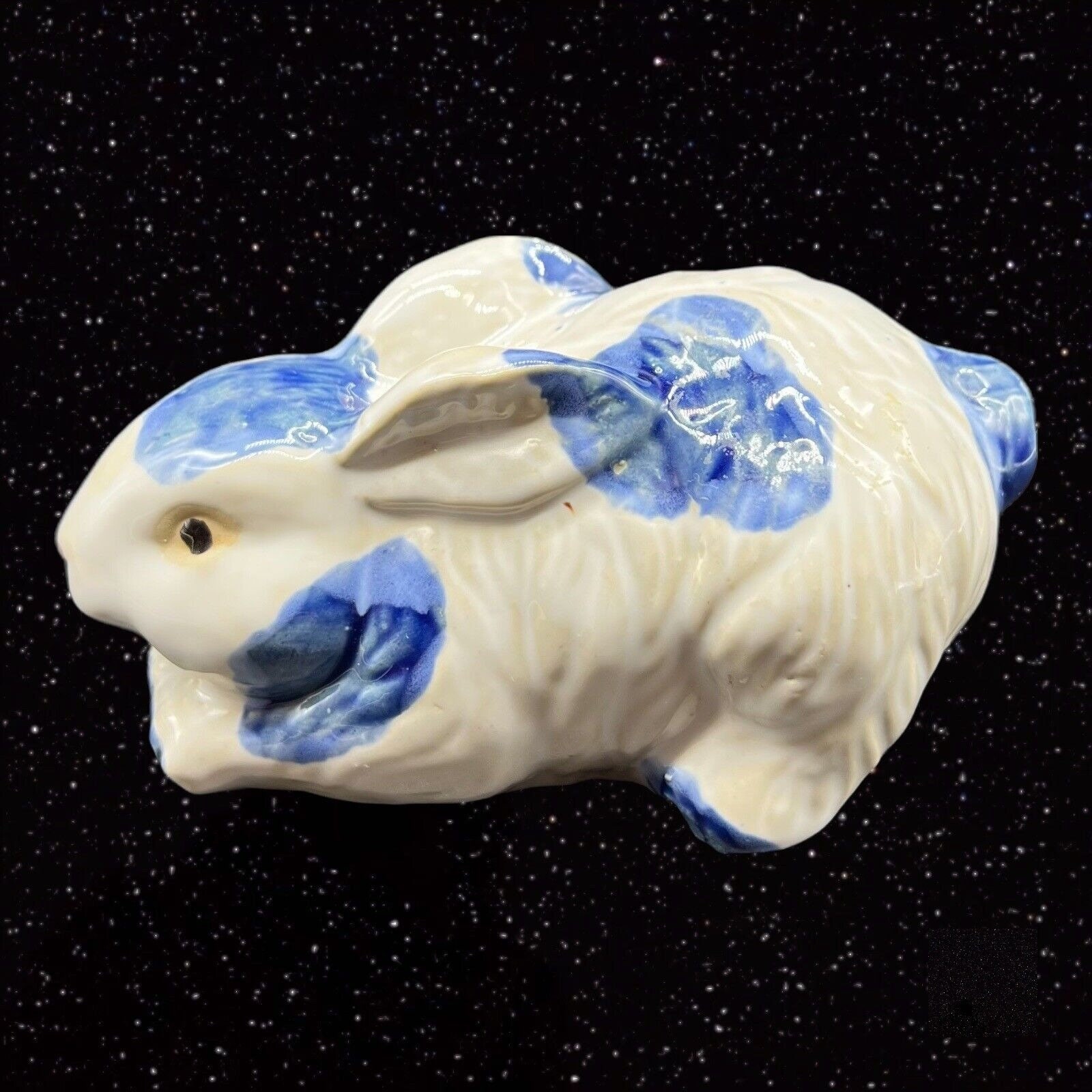 Pottery Bunny Figure Dotted Blue White Rabbit Figurine Marked - Etsy