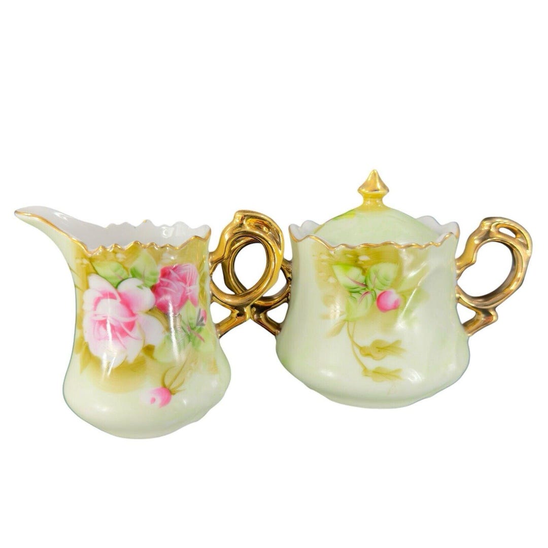 Vintage Lefton Hand Painted Sugar and Creamer Set 2 W Original Stickers ...