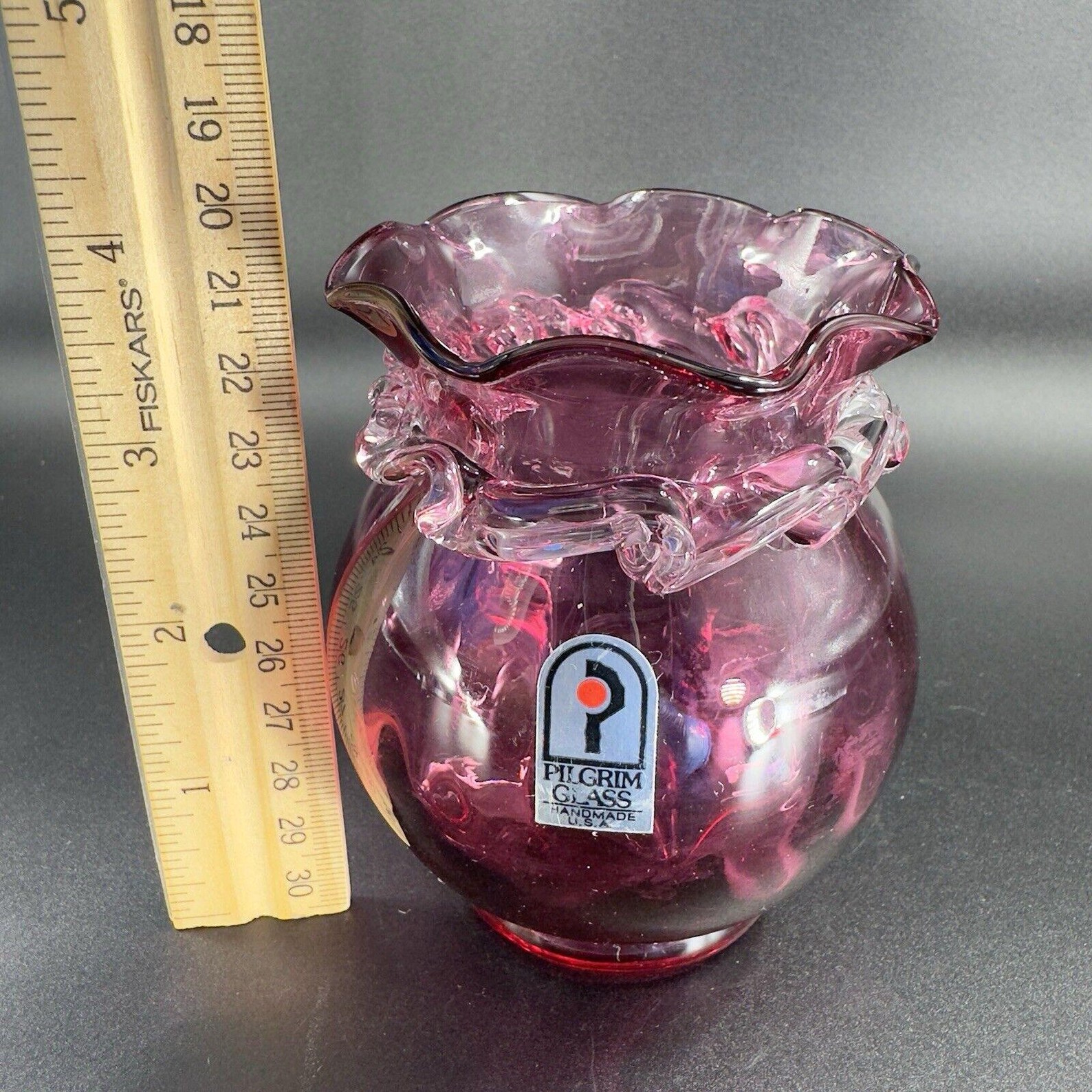 Vintage Pilgrim Cranberry Ruffled Round Vase Bowl Hand Made With ...