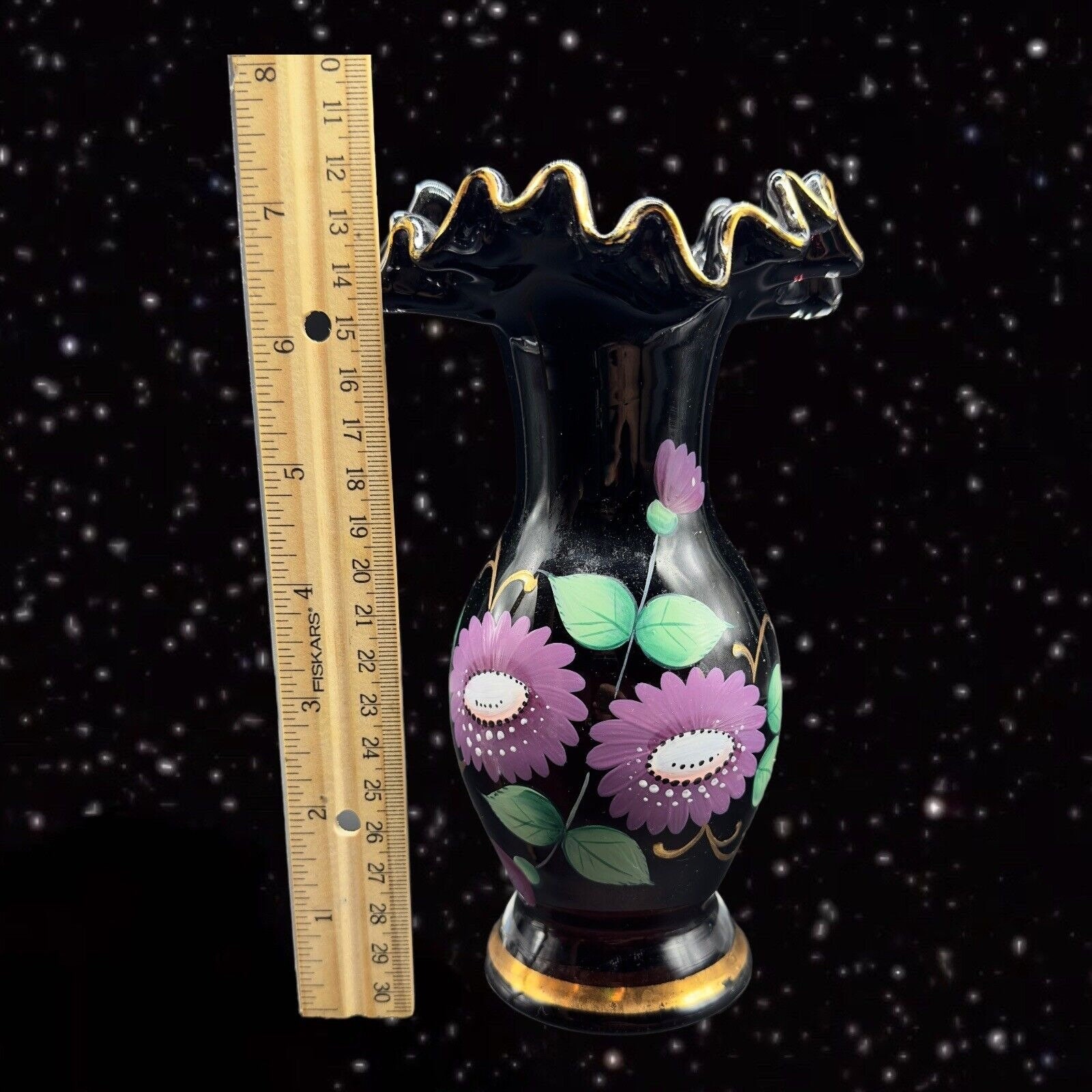 Victorian Art Glass Vase Dark Amethysts Hand Painted Glass - Etsy