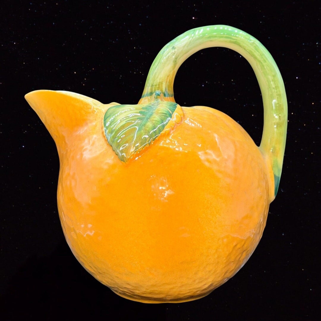 Vintage Figural Orange Pumpkin Gourd Water Pitcher Vase Italy by Anoora ...