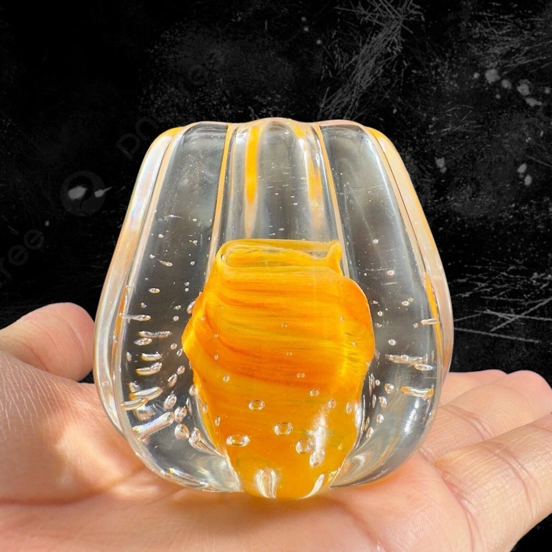 Art Glass Paperweight Figurine Orange Inside With Clear Edges Small ...