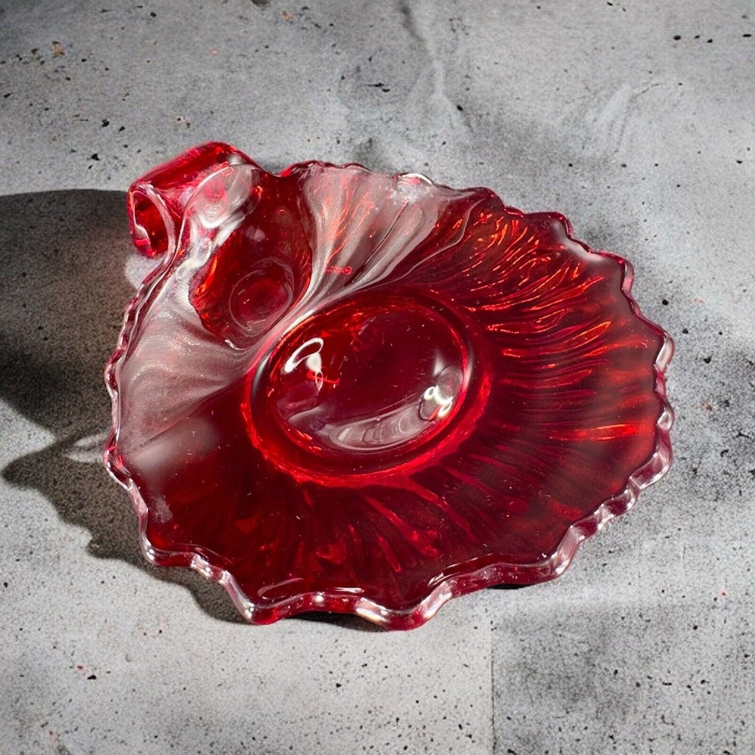 Vintage Viking Ruby Red Glass Leaf Shaped Dish Trinket Dish Small Plate ...