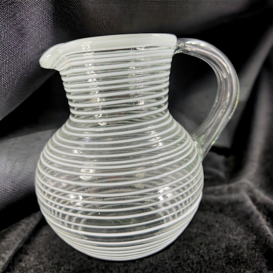 Blenko Large Pitcher Carafe Clear With White Swirls Hand Blown Glass ...