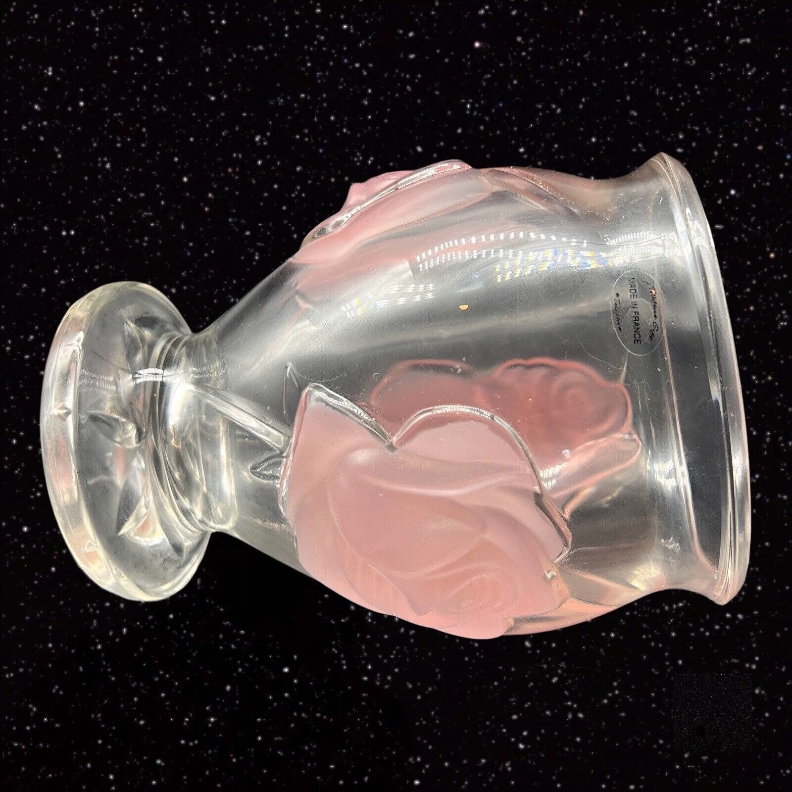 Teleflora Glass Heavy Vase Raised Puff Frosted Pink Roses Lead Crystal ...