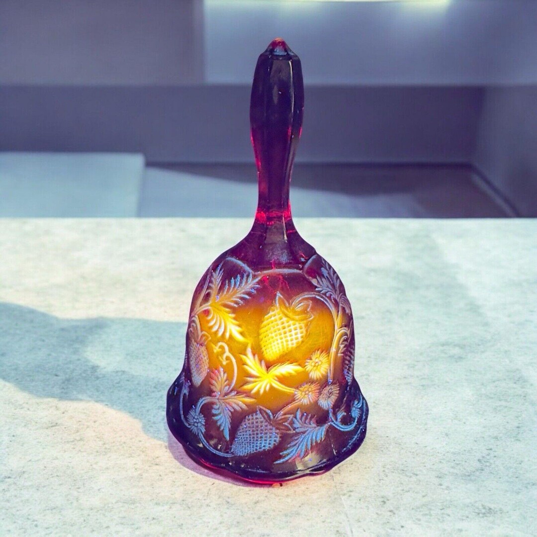 Vintage Ruby Red Glass Bell Figure Strawberry Pattern Cadmium Manganese ...