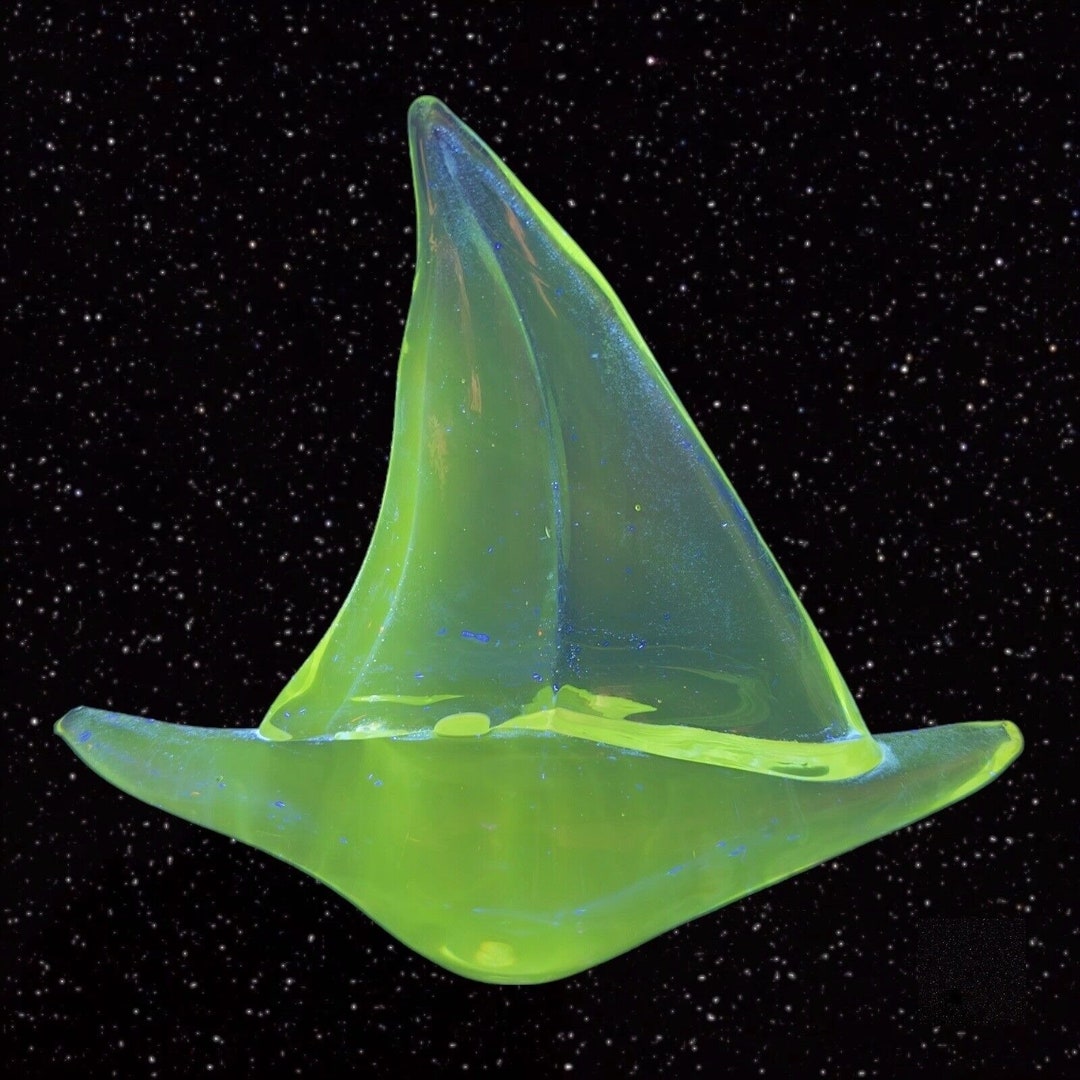 Clear Art Glass Sail Boat Figurine Crystal Paperweight Green Manganese ...