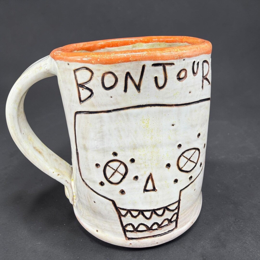 Animalia Pritchett & Shelby Pottery Skull Cup Mug Bonjour Guuten Takh ...