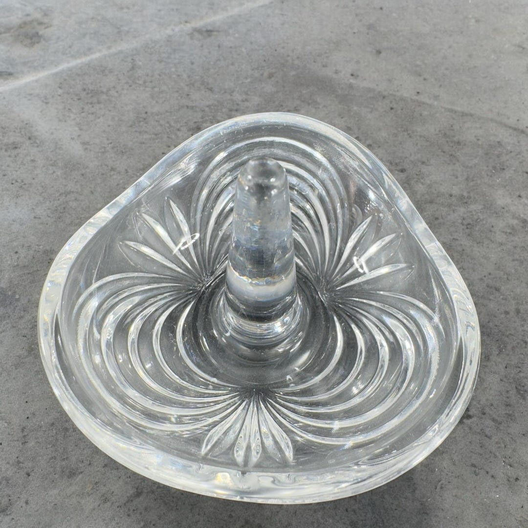 Vintage Clear Crystal Glass Ring Holder Trinket Holder Wish Optic Lines ...