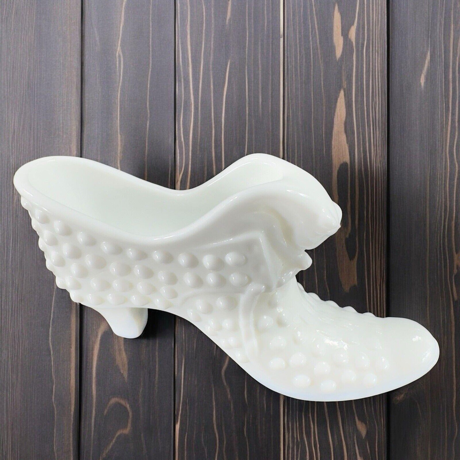 Vintage Fenton Cat Slipper White Hobnail Milk Glass Small Trinket Dish ...