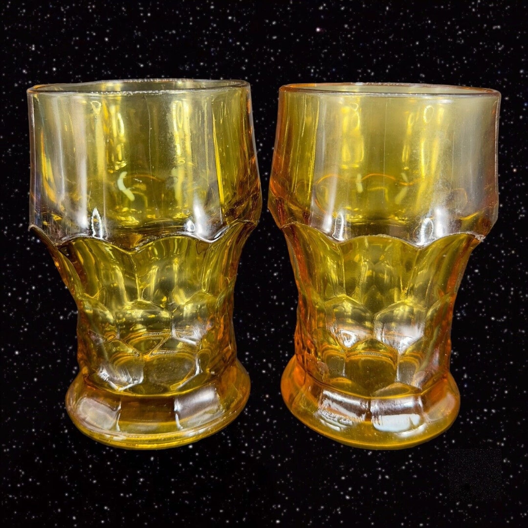Anchor Hocking Georgian Amber Depression Glass Honeycomb Tumbler Viking ...
