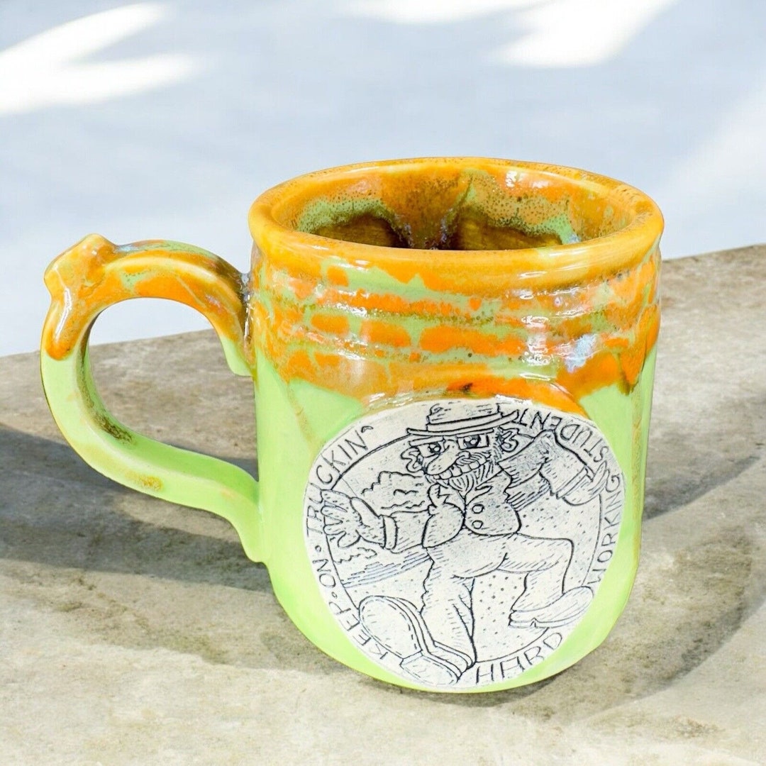 Hand Made Pottery Coffee Mug Cup Keep on Truckin Hard Working Student ...