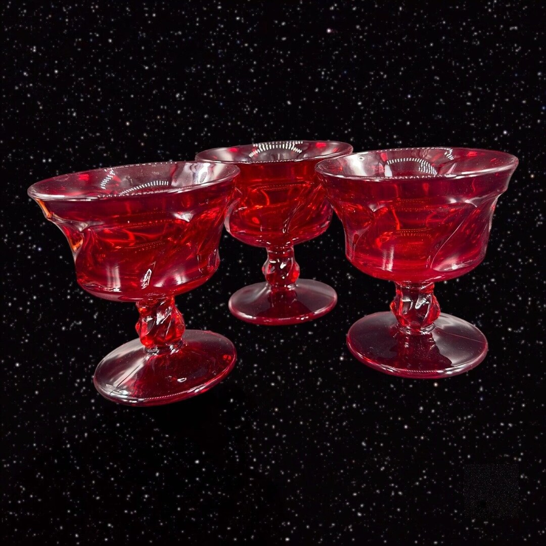 Fostoria Jamestown Ruby Red Champagne Sherbet Glassware Set 3 Twisted ...