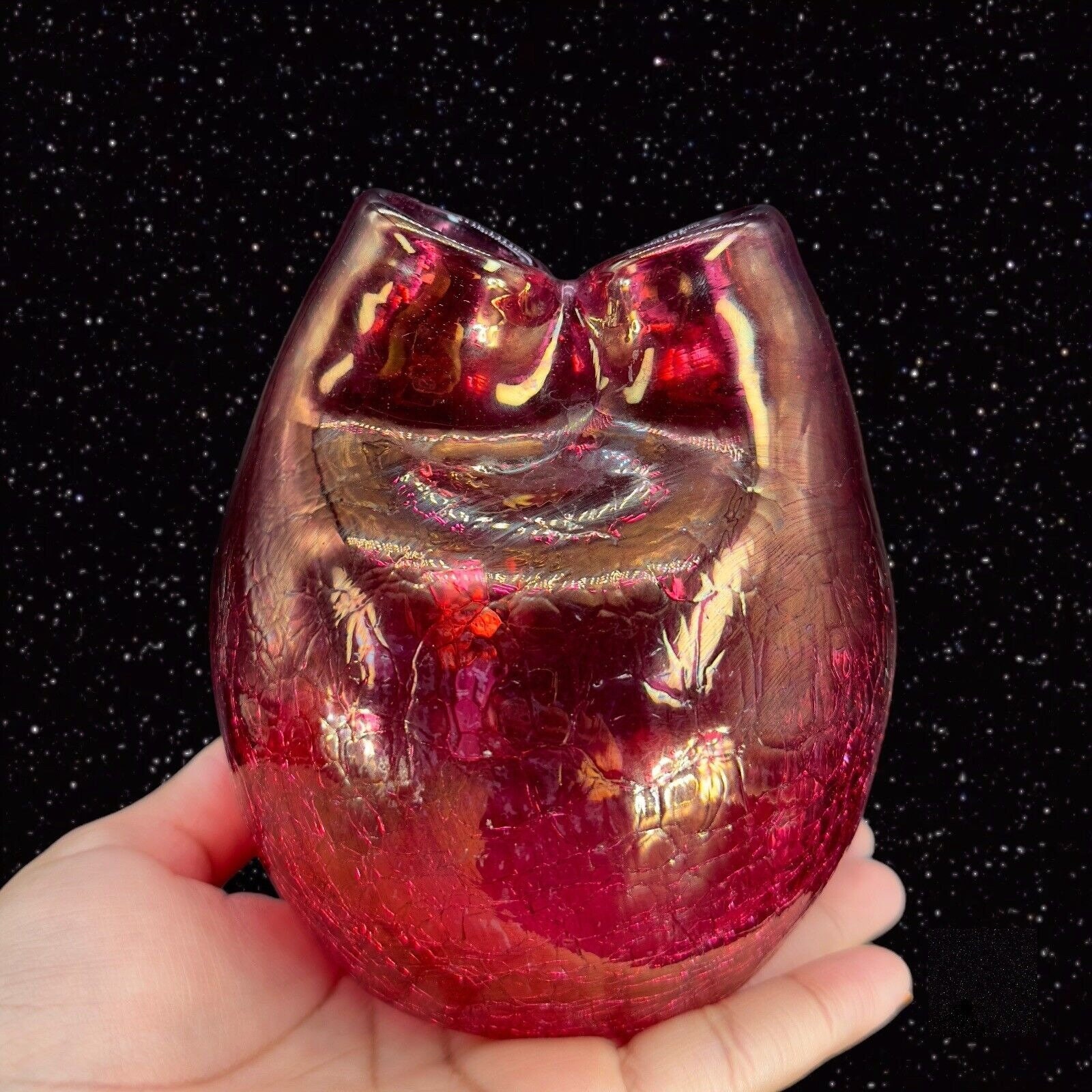 Blenko? Art Glass 39 Pinched Vase Crackle Vintage Glass Vase Red 5"tall ...