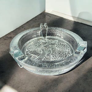 1970s Blenko Huge Heavy Ashtray Chinese Classics Birds Clear Manganese ...